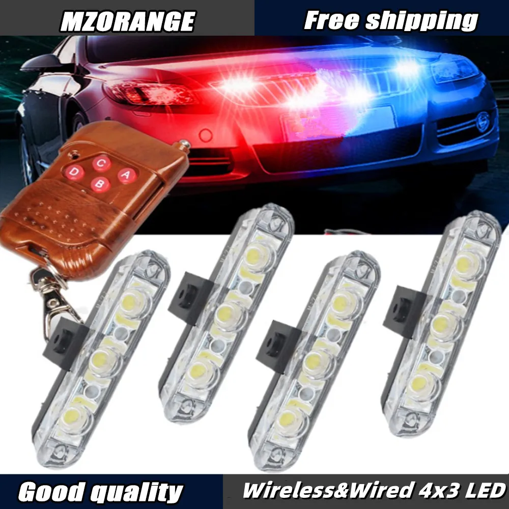 4x3 Led 무선 원격 구급차 경찰 조명 12v Fso 스트로브 경고 자동차 비상 플래시 스트로보 스코프 자동차 액세서리