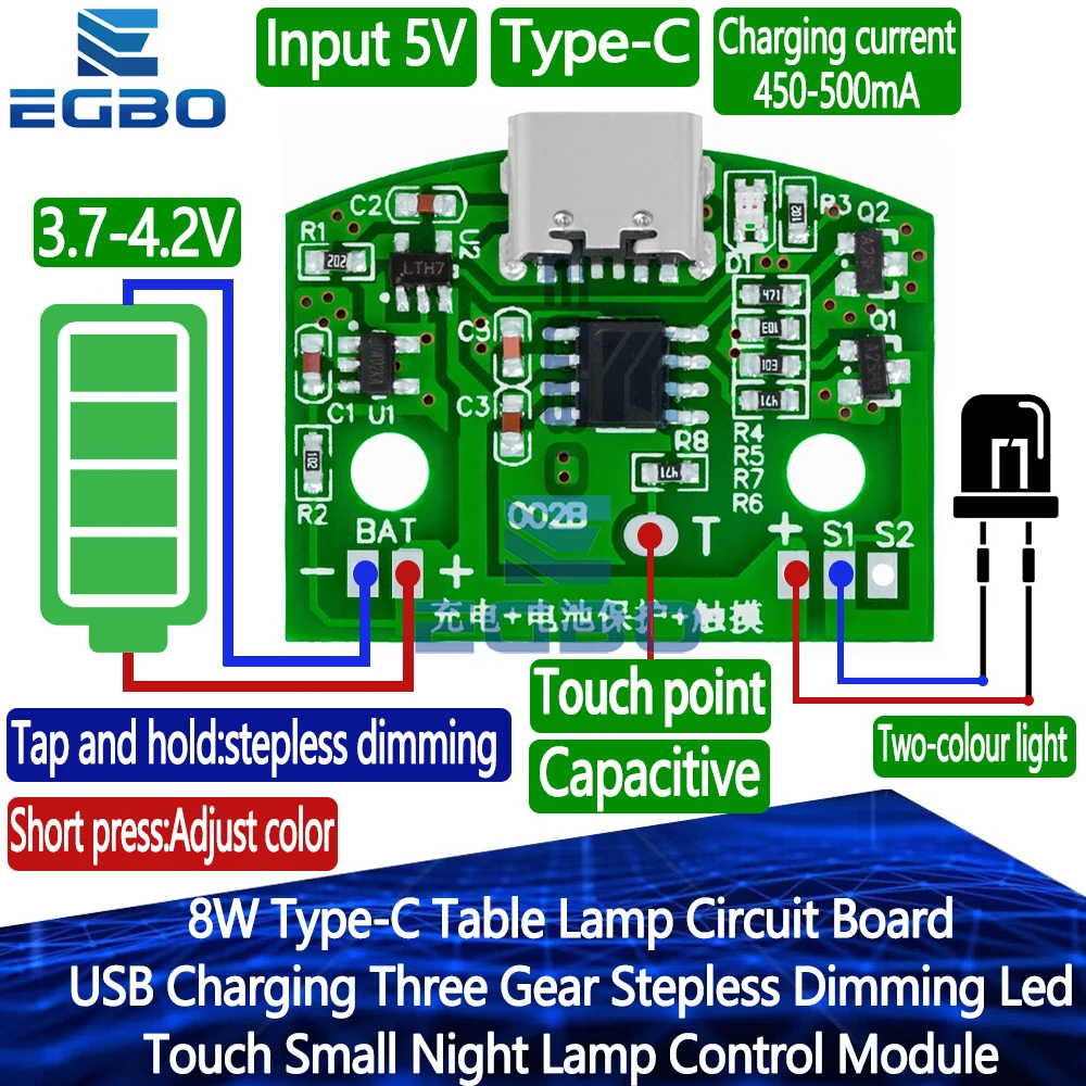 1PCS-10PCS-8W-Type-C-Table-Lamp-Circuit-Board-USB-Charging-Three-Gear ...