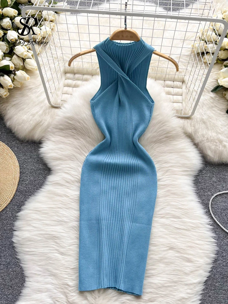 SINGREINY Backless Sexy Women Knitted Dress Summer 2022 Korean Style O ...