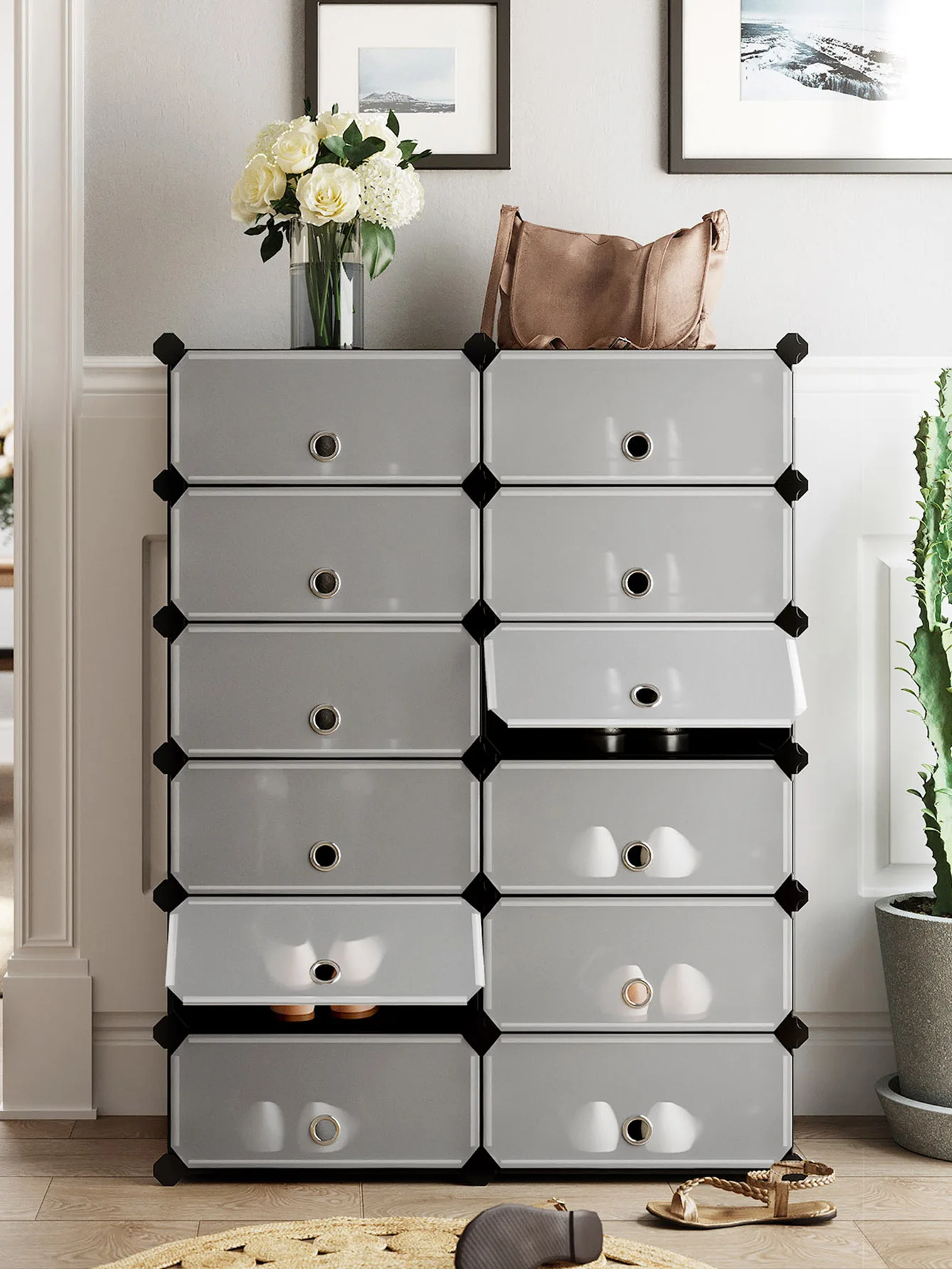SONGMICS Modular Shoe Rack, Cube Shoe Rack, 12 Slot DIY Modular ...