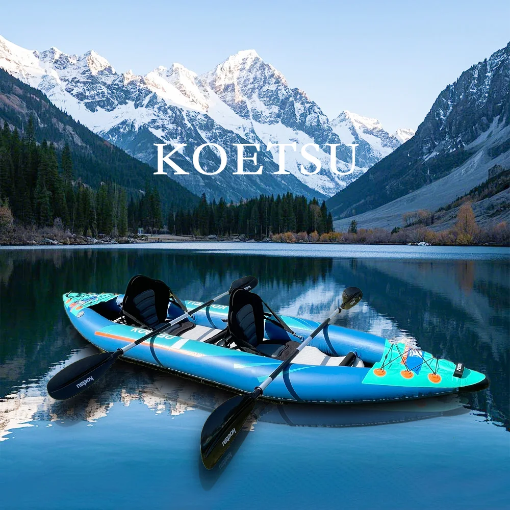 Kayak de pesca inflable con suelo de colchón de aire y 2 paletas de ...