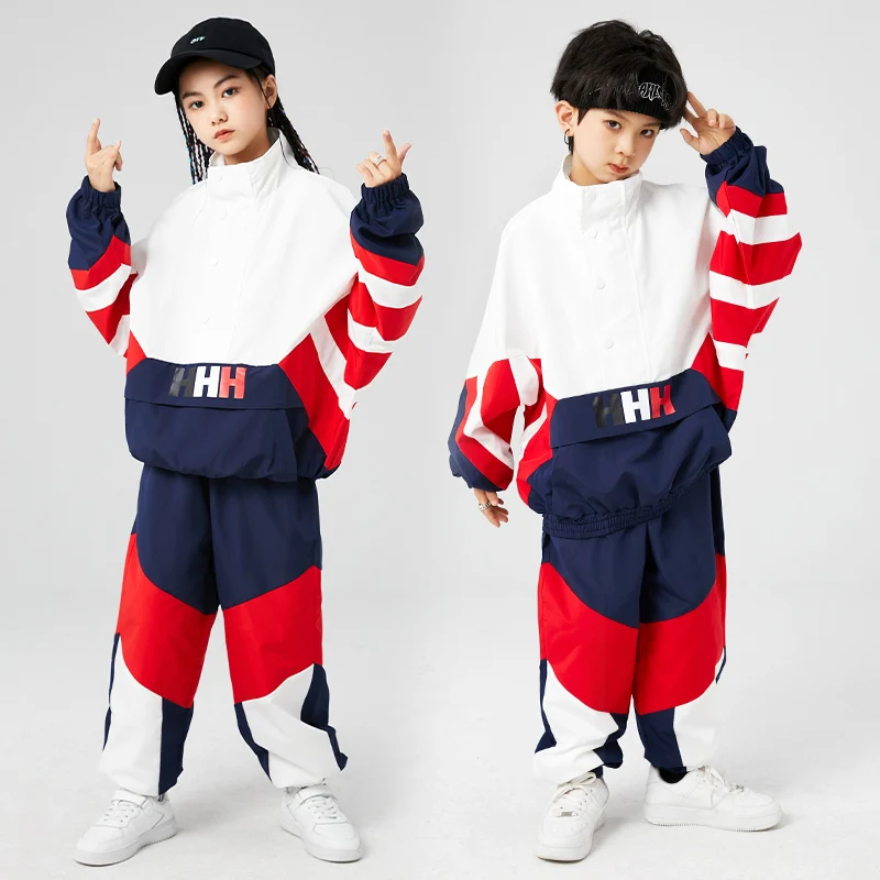 Kids-Hip-Hop-Clothing-Teen-Show-White-Red-Pullover-Jacket-Top-Casual ...