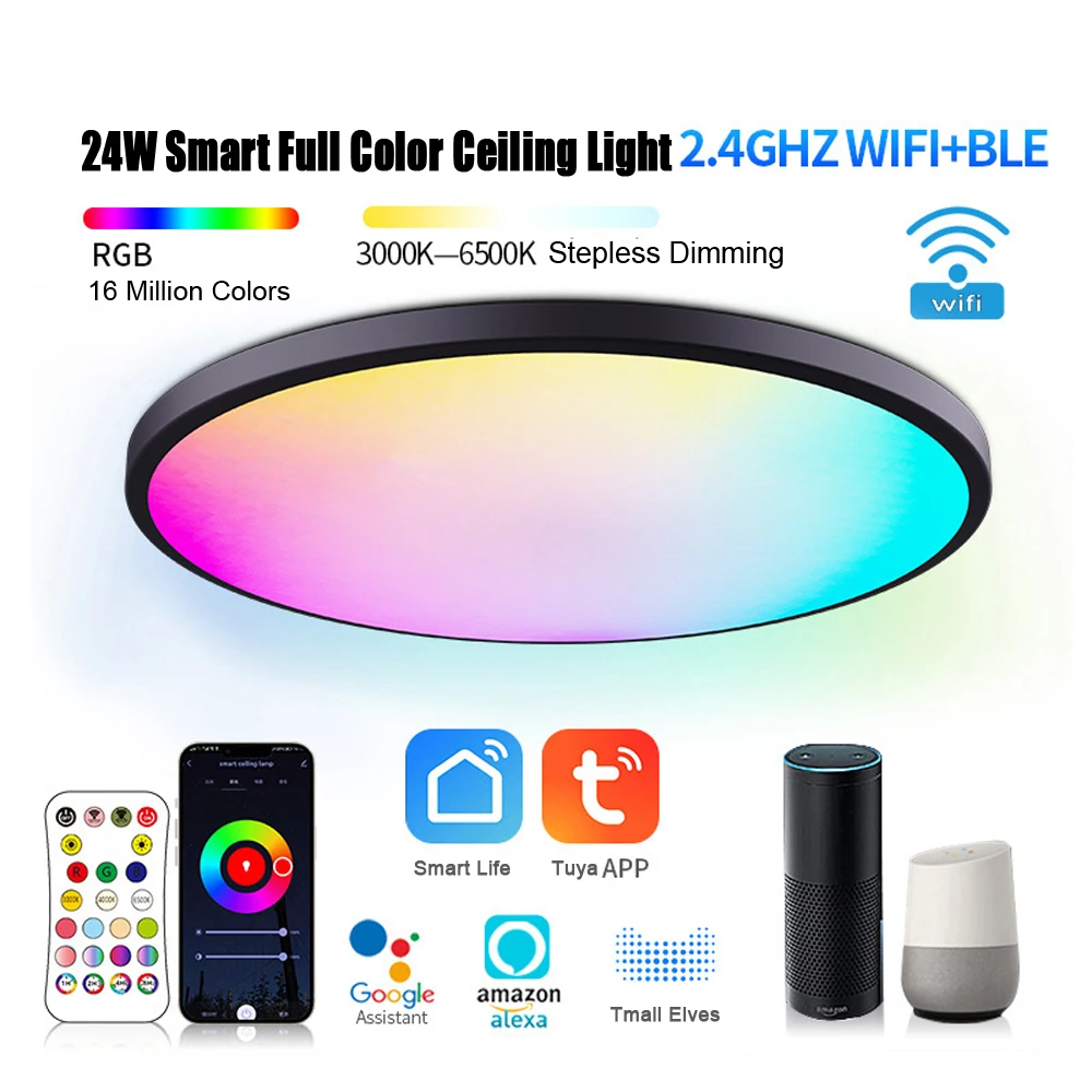 Novo 24w rgb luz de teto pode ser escurecido tuya wi fi inteligente led ...