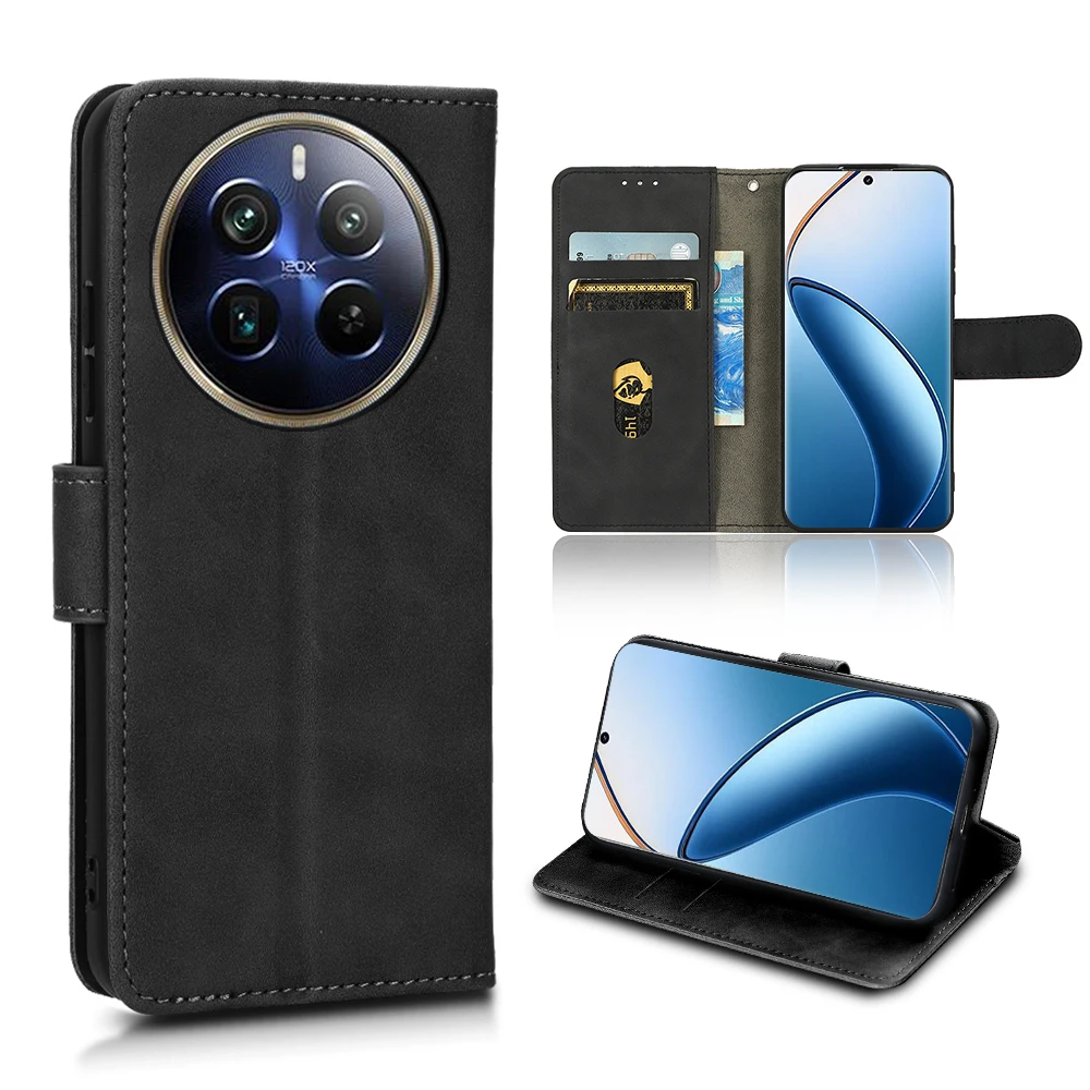 Skin-Feel-Leather-Flip-Cover-For-Realme-12-Pro-Case-Shockproof-Soft-TPU ...
