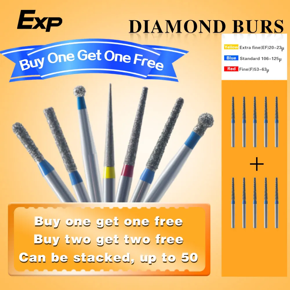 EXP-5pcs-Burs-for-Dental-High-Speed-Handpiece-Diamond-Bur-All-Series ...