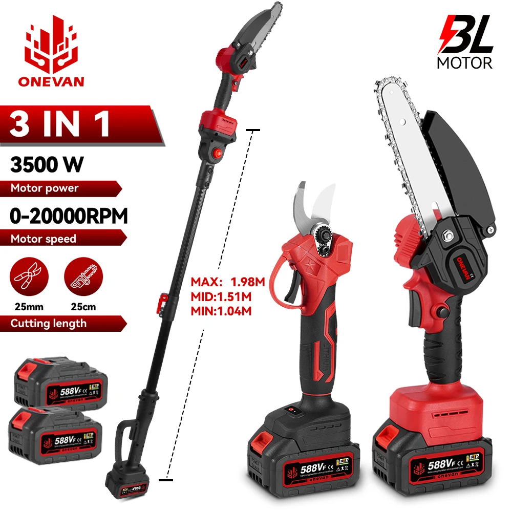 ONEVAN 3 in 1 Cordless Electric High Branch Saw 3500W Telescoping ...