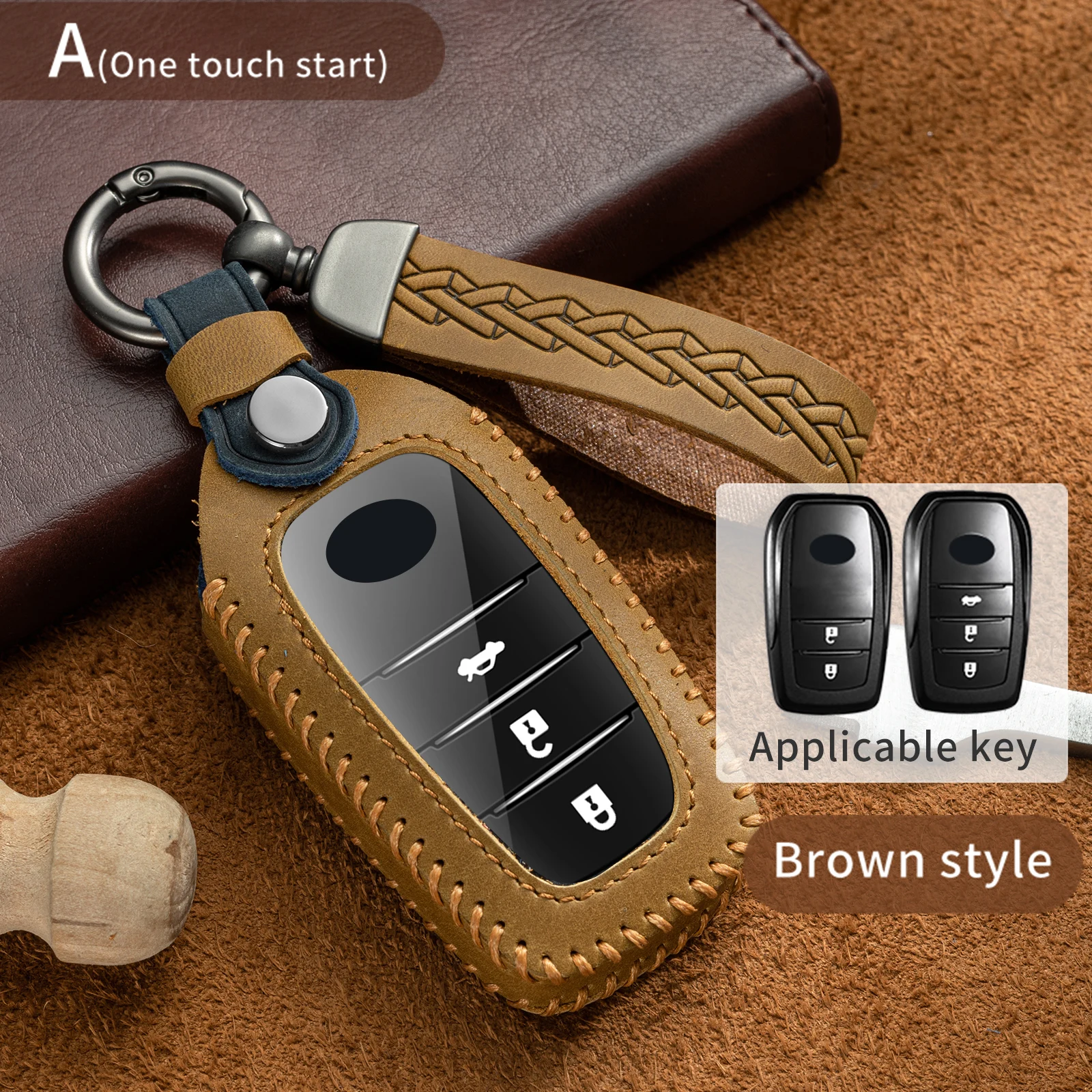 Genuine Leather Car Key Case Shell Fob Cover For Toyota Crown Camry ...