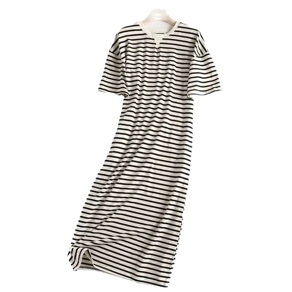 Women 2023 Spring And Summer New Fashion Striped Crewneck Dress Chic