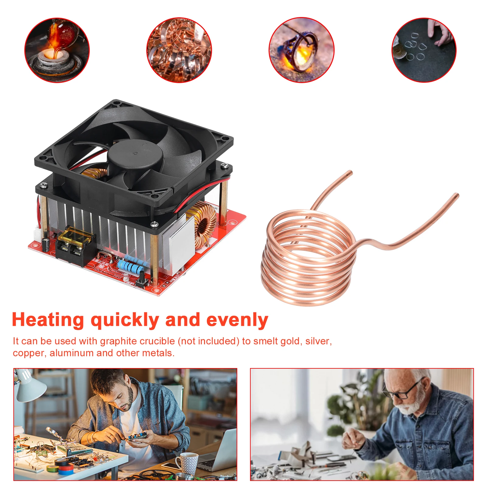 1000W-ZVS-Induction-Heating-Board-Module-Low-Voltage-Heater-Coil ...