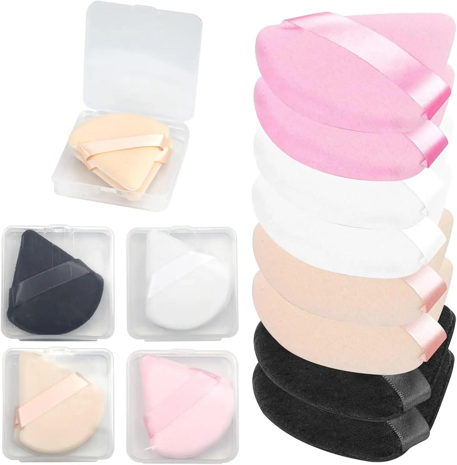 8pcs Velour Powder Puff Set w/4 Travel Cases | Triangle Reusable Makeup ...