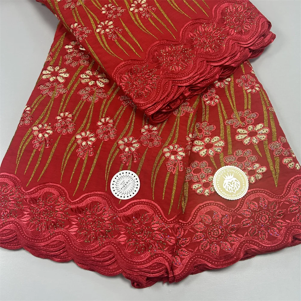 Swiss Lace Fabric Embroidered Austria 100%Cotton 2024 Dubai Lace Stoned ...