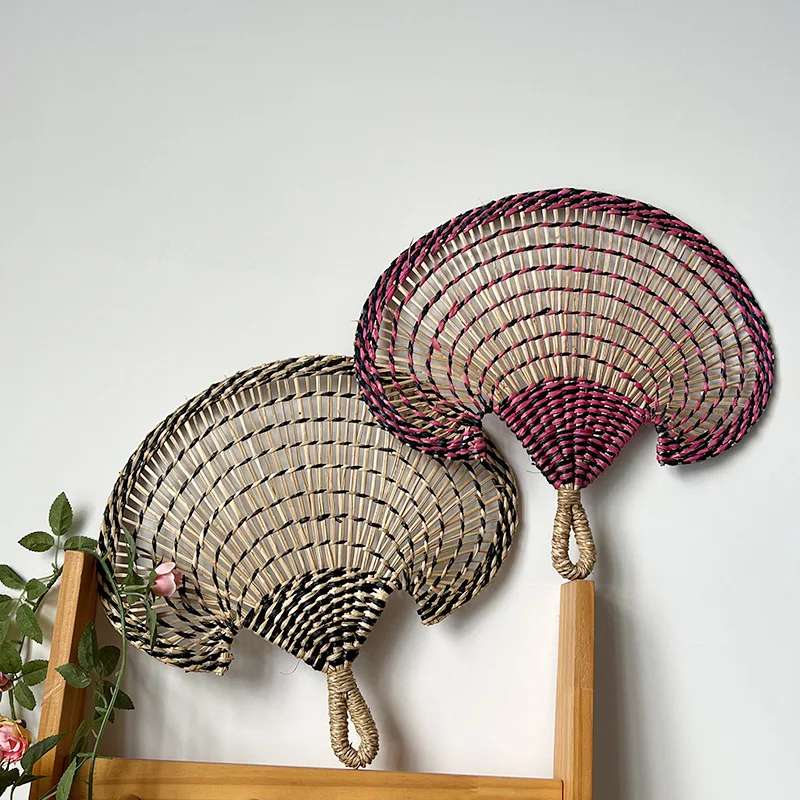 Large Summer Handheld Fan Seagrass Hand-Woven Natural Ancient ...