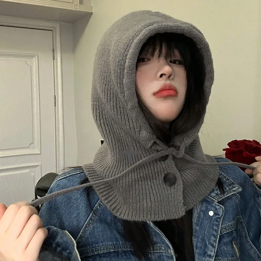 Gorro-con-Capucha-de-punto-para-mujer-pasamonta-as-gris-con-cubierta-de ...