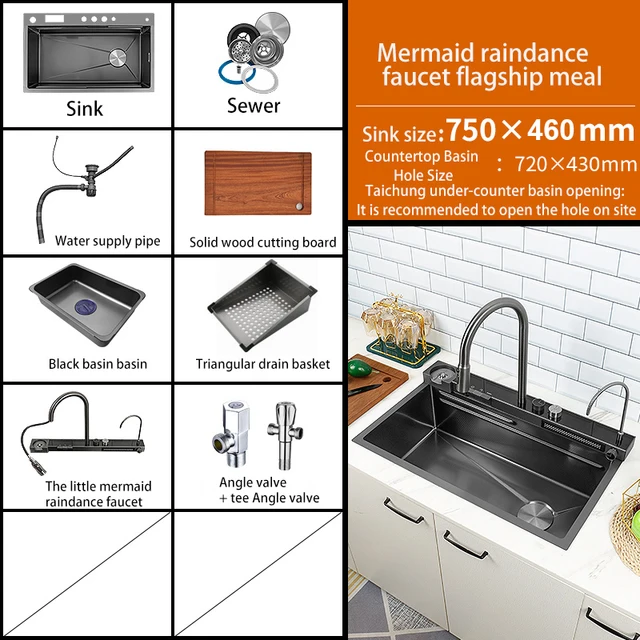 Waterfall Sink Basin Large Single Slot Digital Display 304 Stainless ...