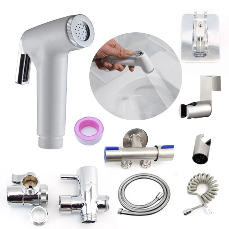 White-Toilet-Spray-Gun-Bidet-self-Cleaner-water-Hose-Valve-set-wc ...