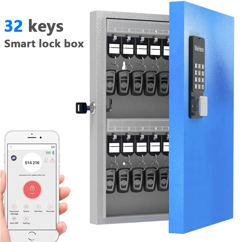 WeHere-32-Key-Lock-Box-Intelligent-Wall-Mounted-Key-Storage-Cabinet-OTP ...