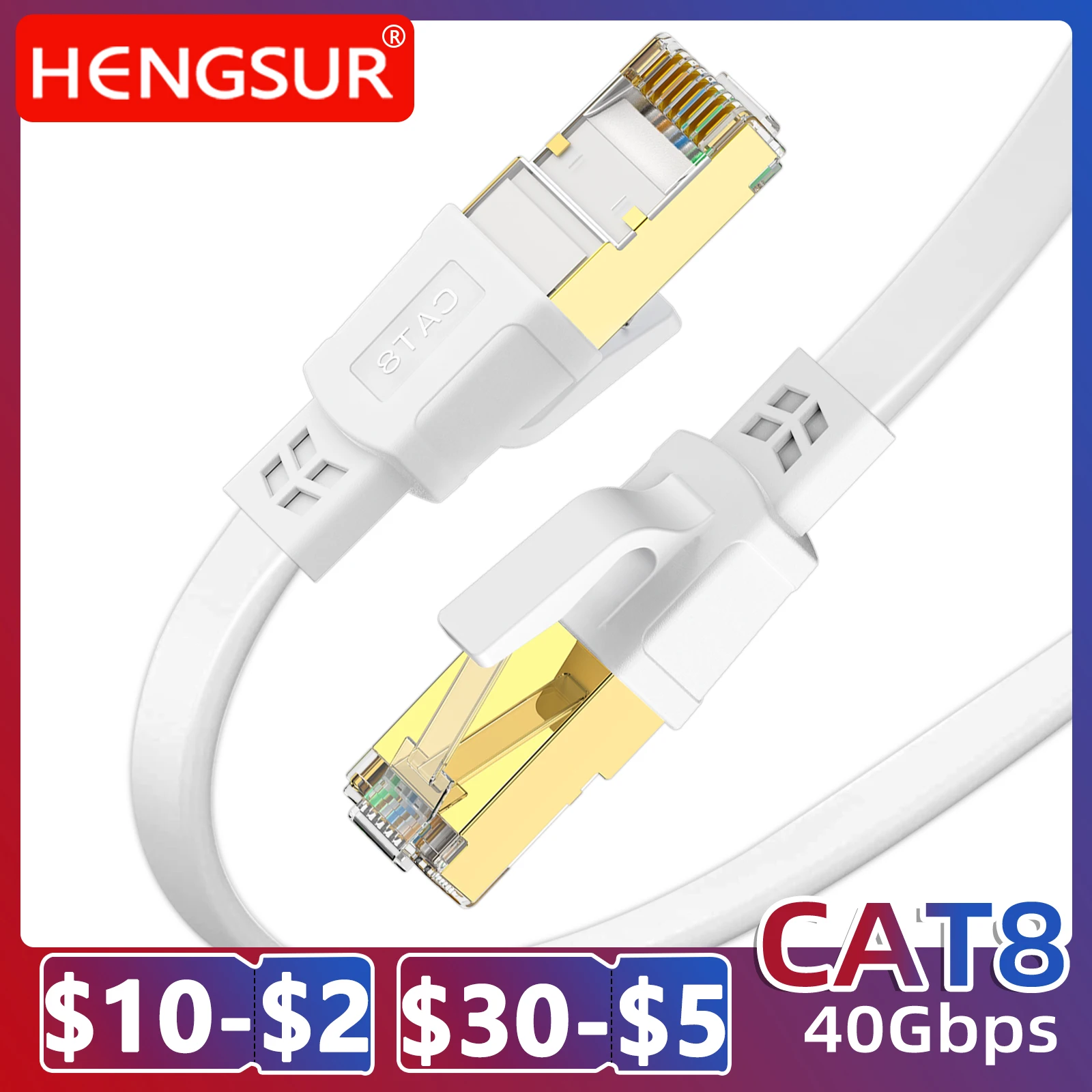 5M 10M 15M 20M 30M Ethernet Cable Cat 8 40Gbps 2000MHz High Speed Rj45 ...