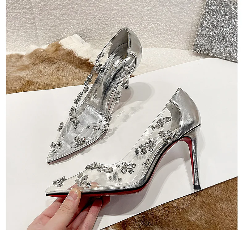2023-New-Versatile-Silver-High-Heels-Women-s-Banquet-Water-Diamond ...