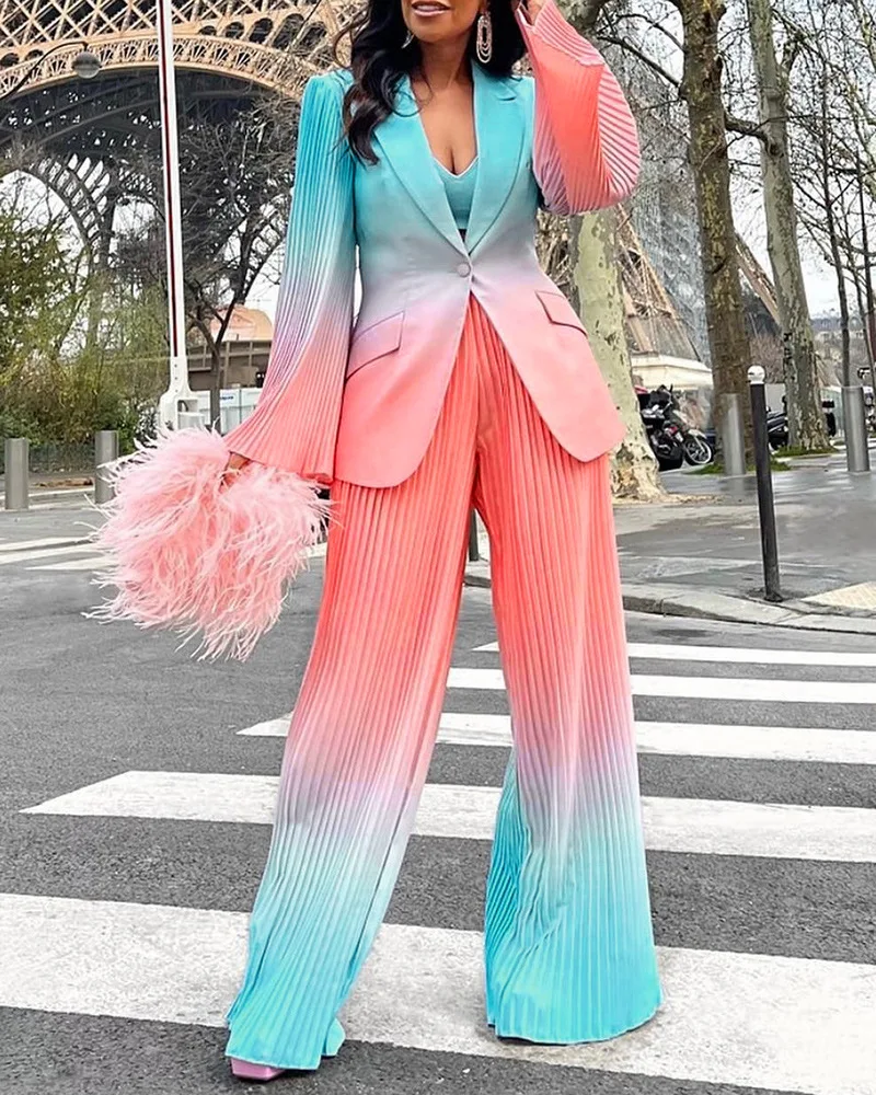 New-20022-blue-gradient-pleated-trousers-Fashion-Women-Wide-Leg-Pants ...