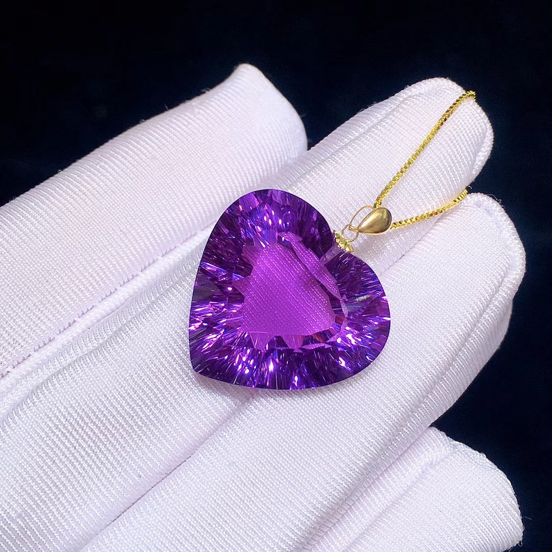 Natural-Purple-Amethyst-Quartz-Pendant-Heart-Faceted-Bead-Aemthyst ...