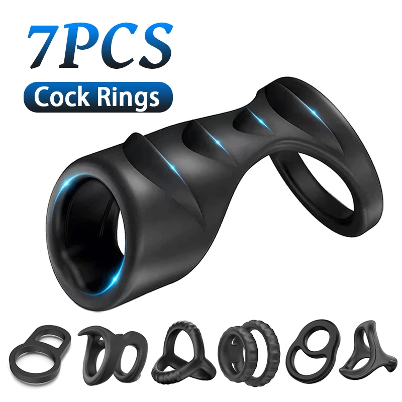 7-Pcs-Set-Cock-Ring-Delay-Ejaculation-Adult-Dick-Enlargement-Foreskin ...
