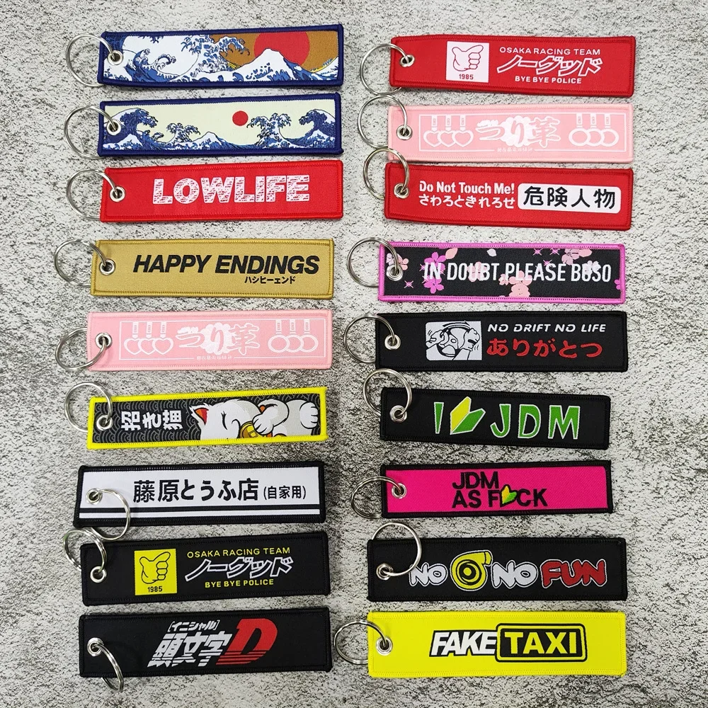 Hot-JDM-Keychain-Car-Culture-Style-Fashion-Tags-Embroidered-Short-Cloth ...