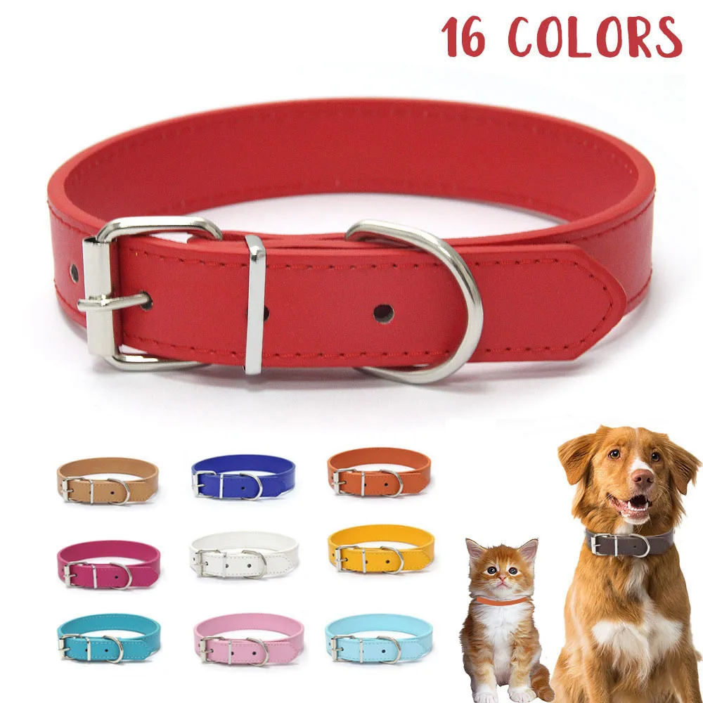 Collar de cuero de Color sólido para perro, correa ajustable para el ...