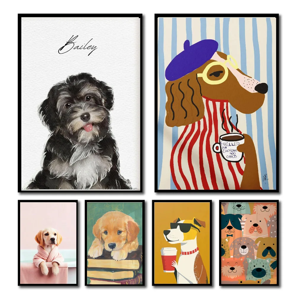 1pc Funny Lovely Dog Wall Art Print Retro Cute Dog Illustration ...