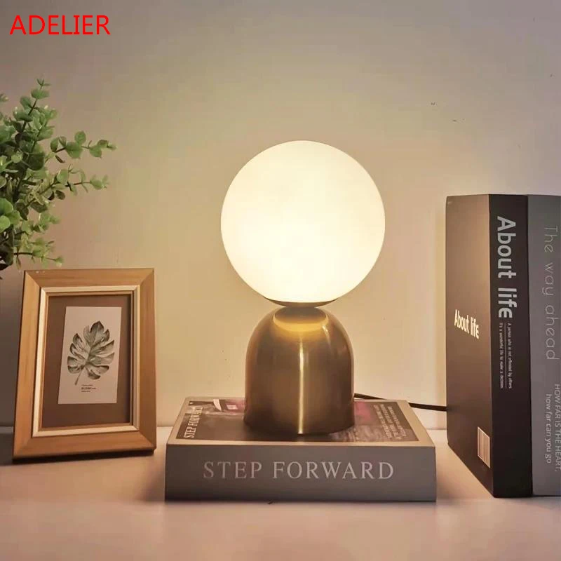 ADELIER Glass ball Design Brass table lamp Creative Bedroom Bedside ...