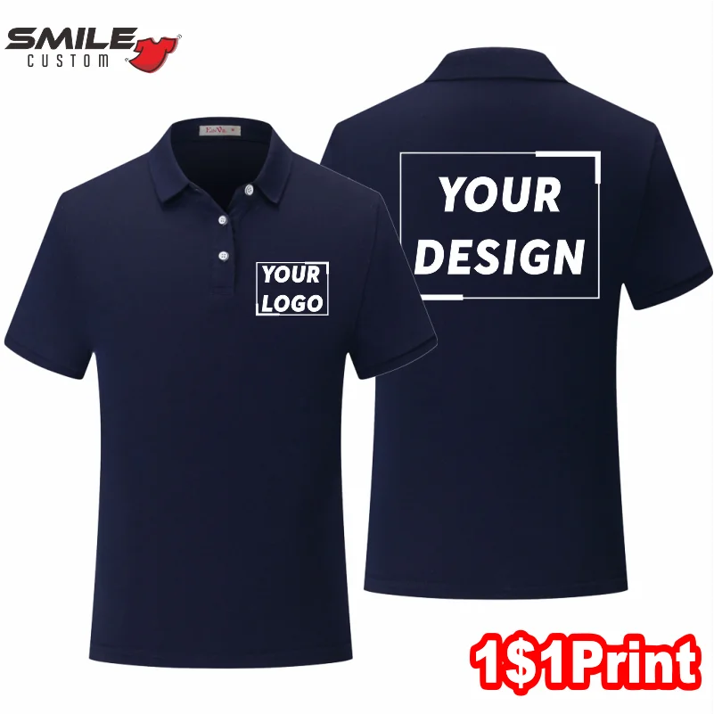 Men's Business Casual Short Sleeve Polo Print Custom Logo Fashion High ...