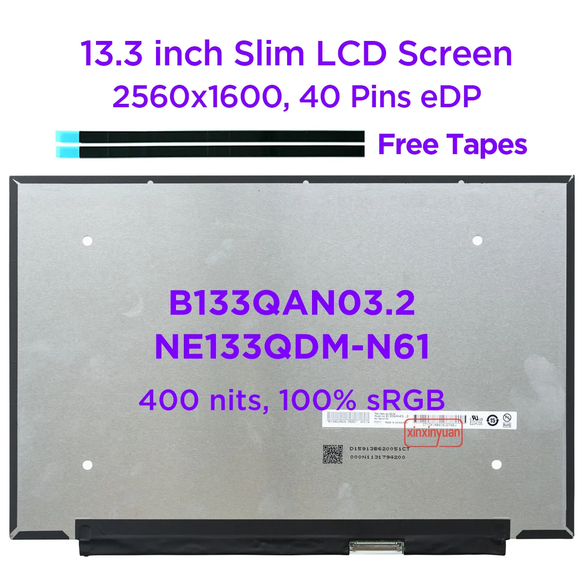 13.3 Inch IPS Laptop LCD Screen B133QAN03.2 NE133QDM-N61 400nits 100% ...