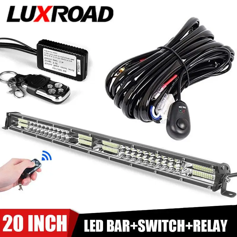 20-inch-Slim-LED-Light-Bar-With-Remote-Control-Switch-Relay-Harness-Off ...