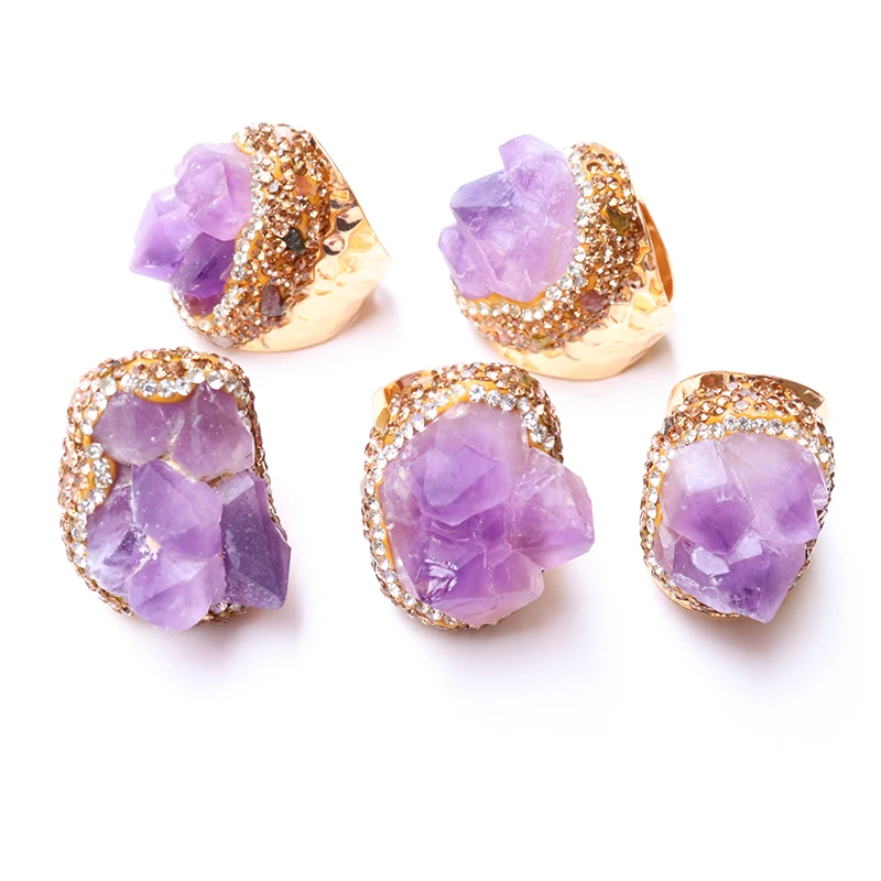 Micro-Inlay-Irregular-Raw-Natural-Quartz-Purple-Crystal-Cluster-Rings ...