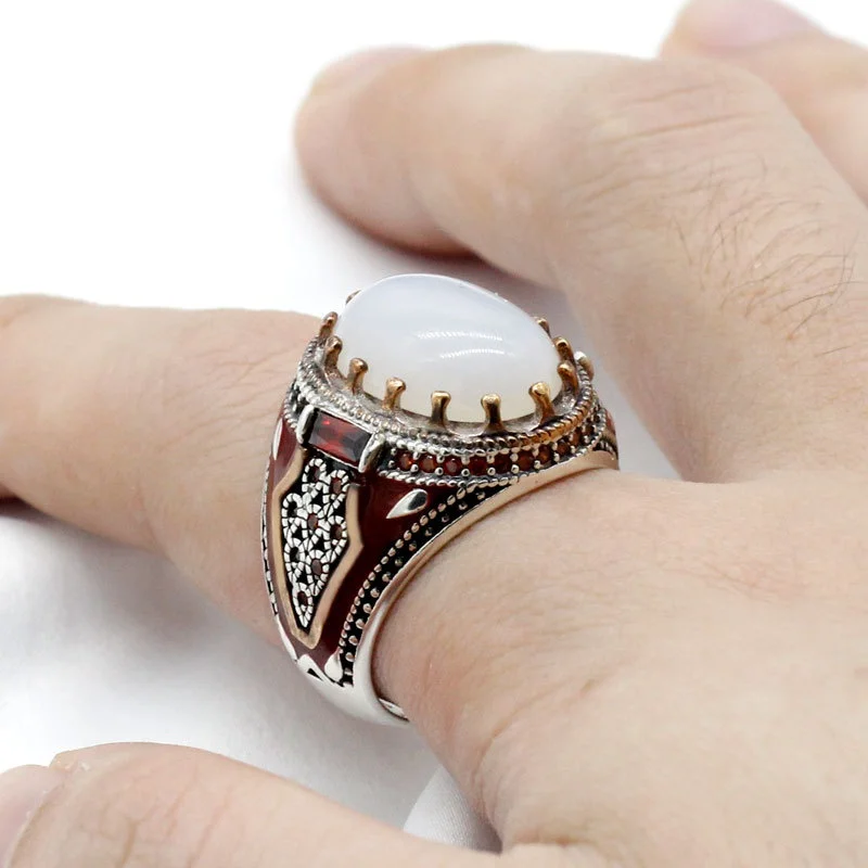 White Stone Rings for Men Women - thenativeamericansshop.com