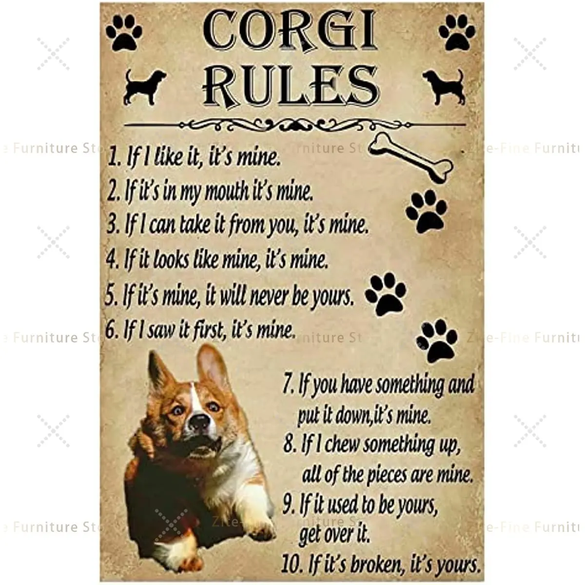 Metal-Signs-Corgi-Rules-Retro-Tin-Sign-Vintage-Aluminum-Sign-for-Home ...