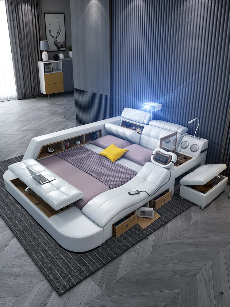 Luz-de-luxo-couro-multi-funcional-inteligente-proje-o-cama-moderno ...