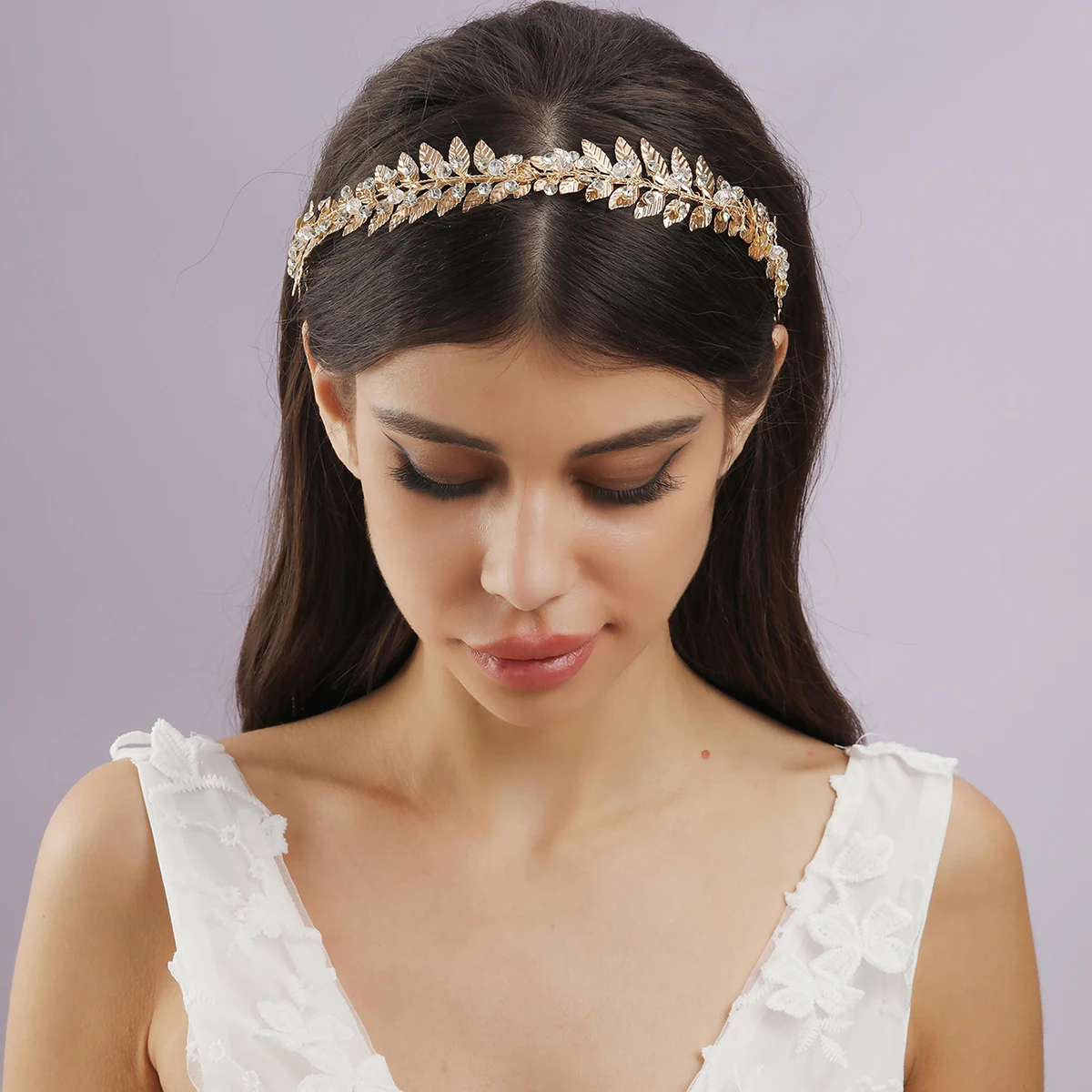 Metal Leaves Long Headbands Crystal Rhinestone Wedding Women Bridal ...