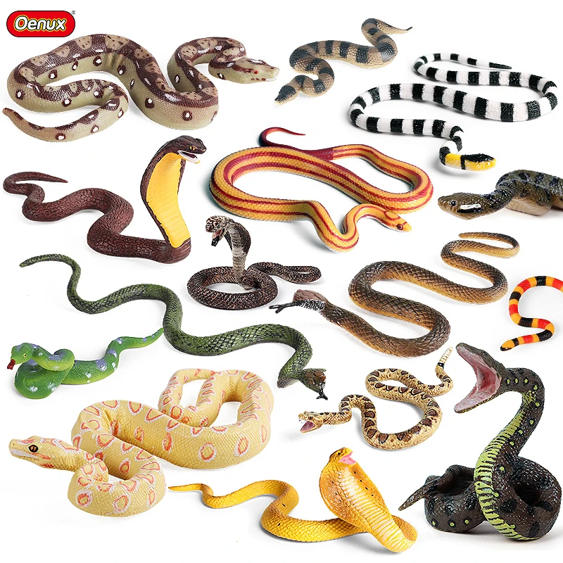 Oenux Simulation Forest Savage Snakes Animals Model Wild Cobra Rattlesnake Python Action Figures ...