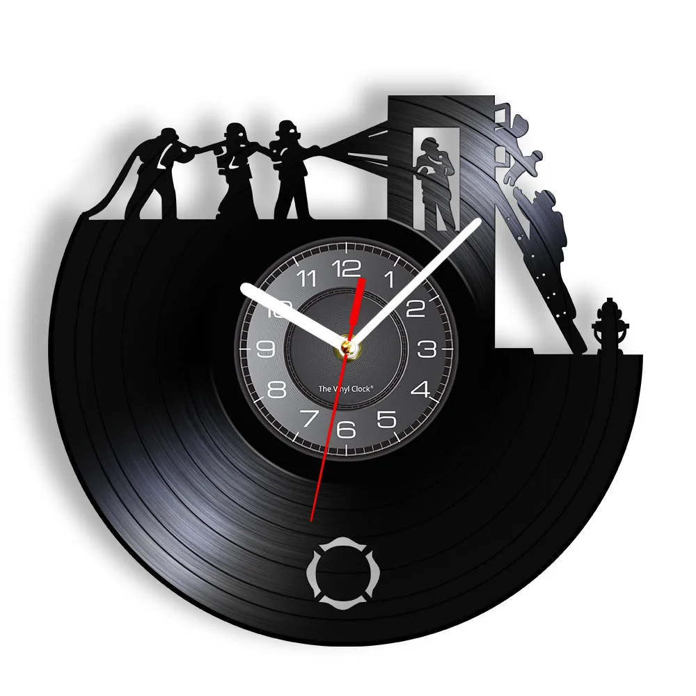 Firefighting-Wall-Art-Clock-Firemen-Vintage-Vinyl-Record-Wall-Clock ...