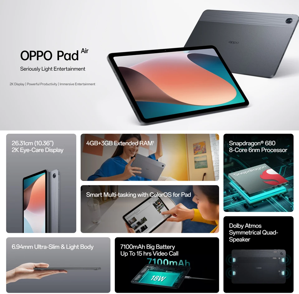OPPO Pad Air WiFi Tablet 4 4GB 64GB Gris-OPD2102A OPPO | falabella.com
