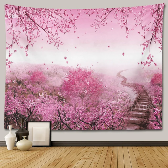Cherry Blossom Decorative Wall Tapestry Home Decor Bedroom Landscape ...