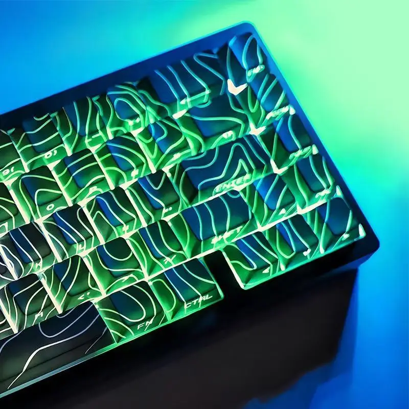 134 Keys Black Topographic V3 3.0 Dye-Sub Shine Through Key Cap Side ...