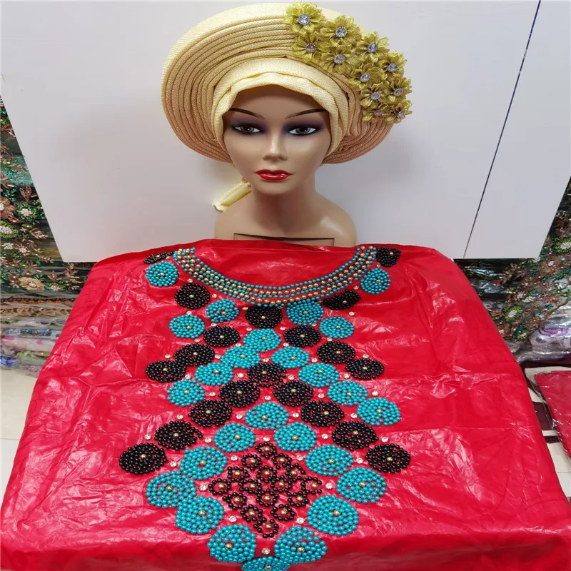 5 Yard/Lot Guinea Brocade Fabric With Hat Beads Bazin Riche Brode 100% ...
