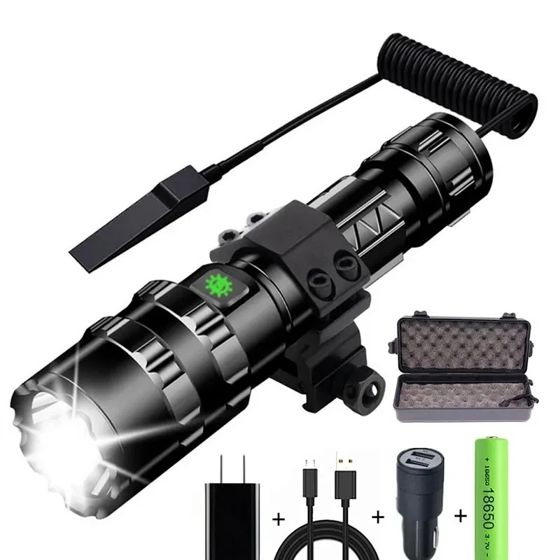 LED-Tactical-Hunting-Flashlight-USB-Rechargeable-Waterproof-Torch-Lamp ...