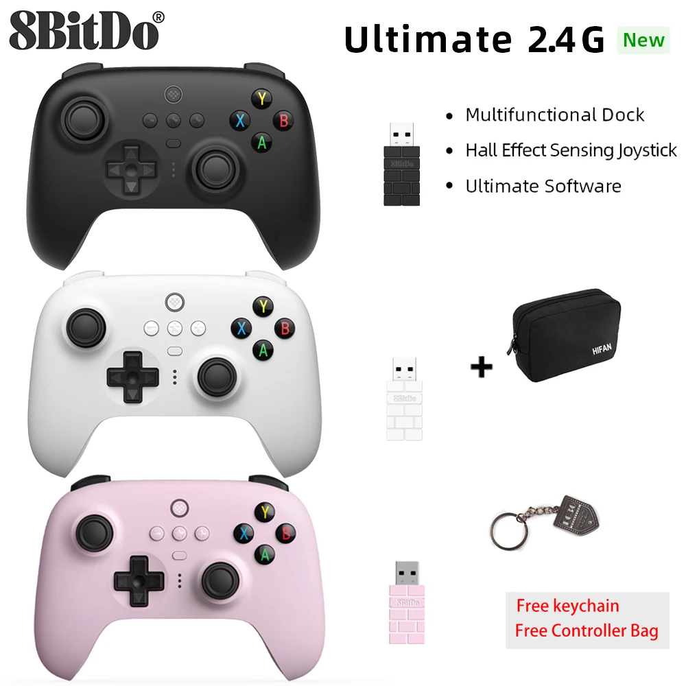 8bitdo ultimate sem fio 2.4g controlador de jogos com carregamento doca gamepad para pc, windows ...