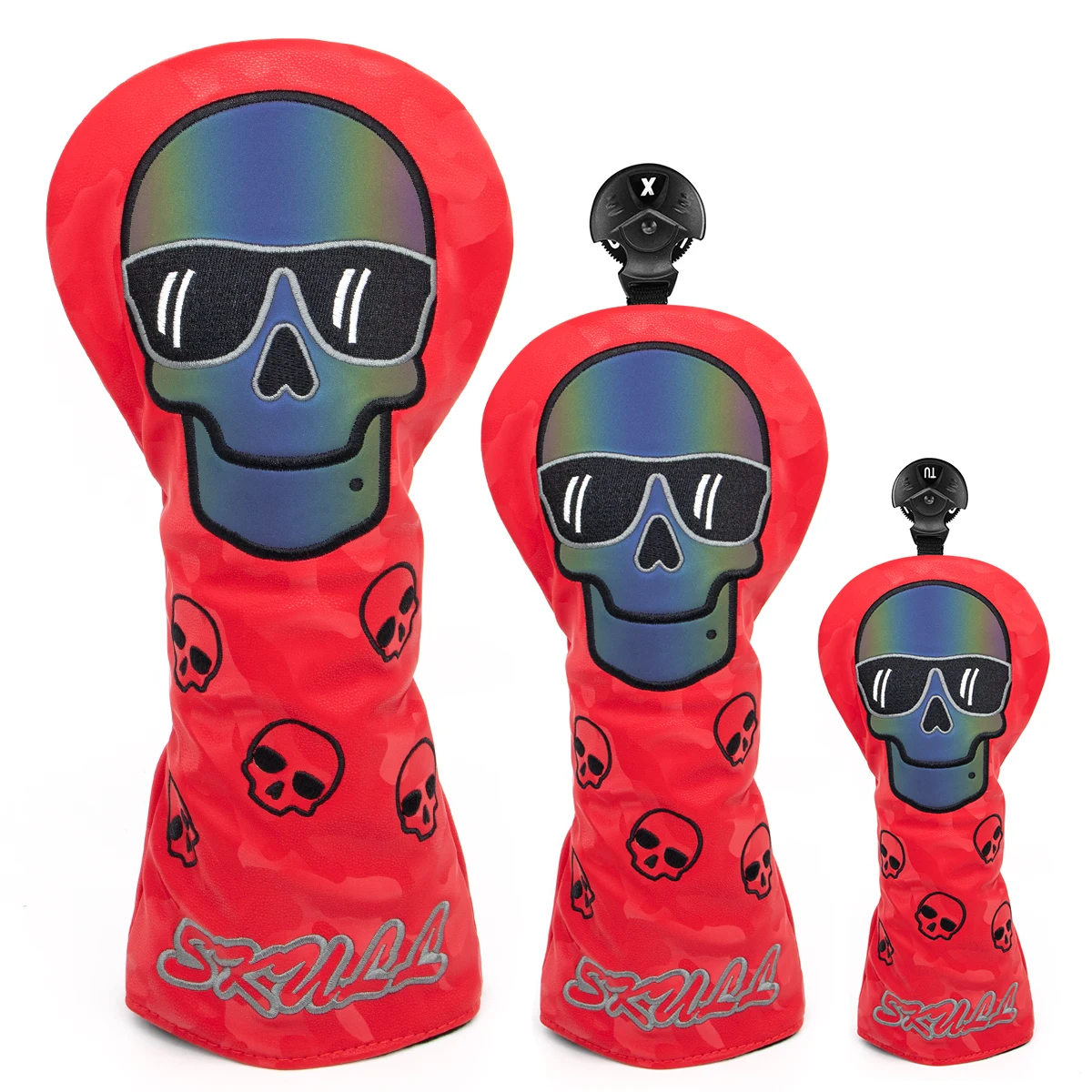 Red Bottom Glasses Skull Golf Headcover Set Laser Series Wood Golf Club ...