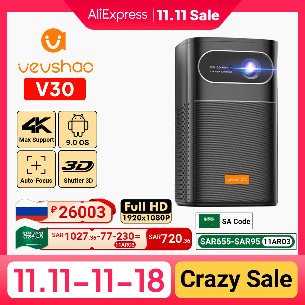 Vevshao-V30-3D-4K-Mini-Projector-Cinema-Smart-Android-WiFi-Portable ...