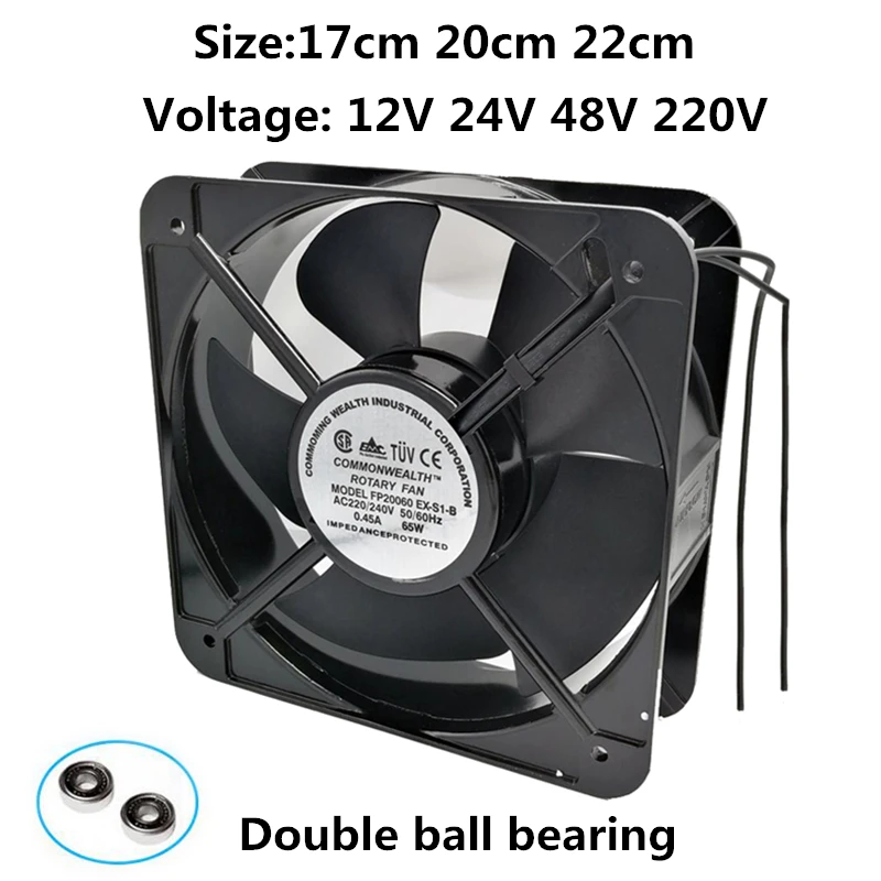 20cm 22cm Chassis Cabinet Fan 12V 24V 48V 220V Industrial Universal ...