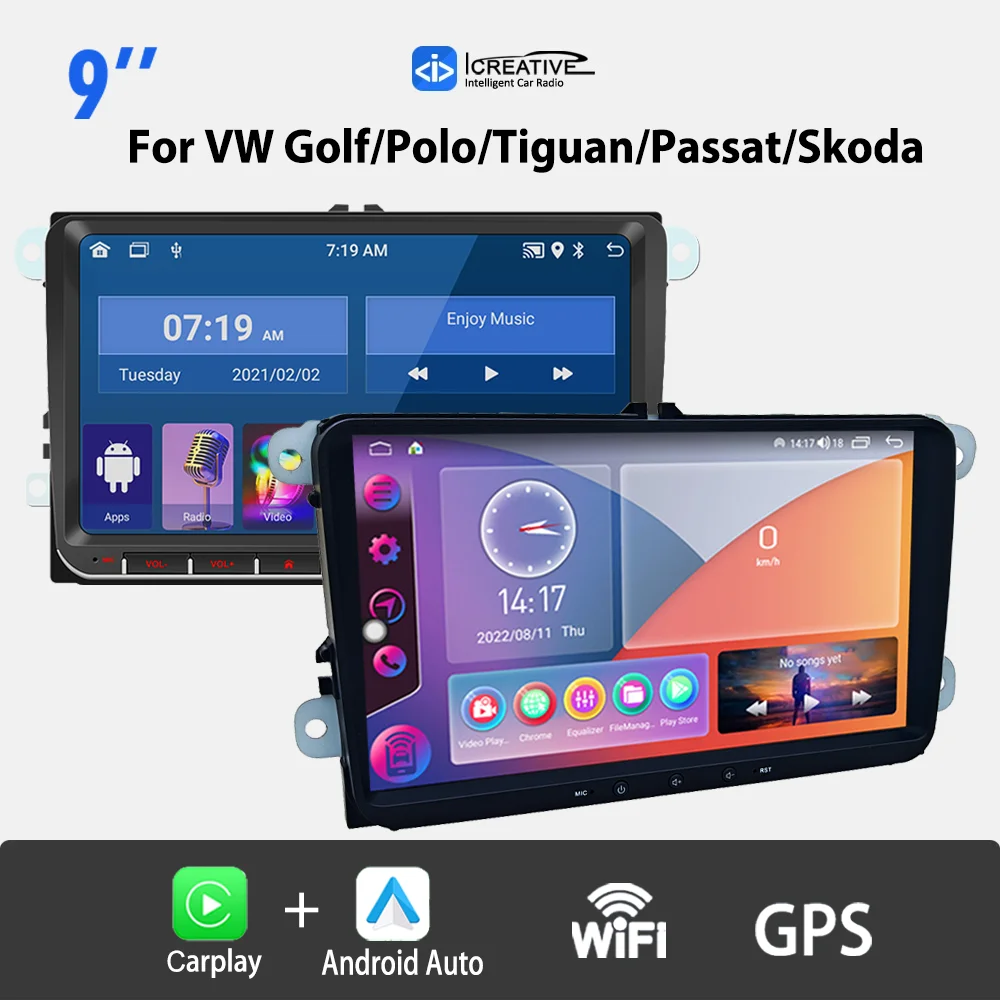 2Din Car Radio Android Auto Carplay For 9" Volkswagen Skoda Octavia ...