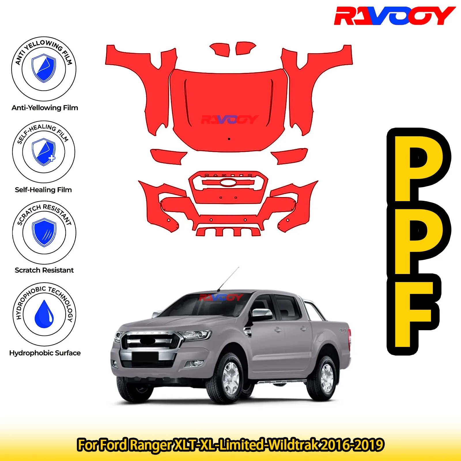 For Ford Ranger XLT-XL-Limited-Wildtrak 2016-2019 Glossy Matte Black ...